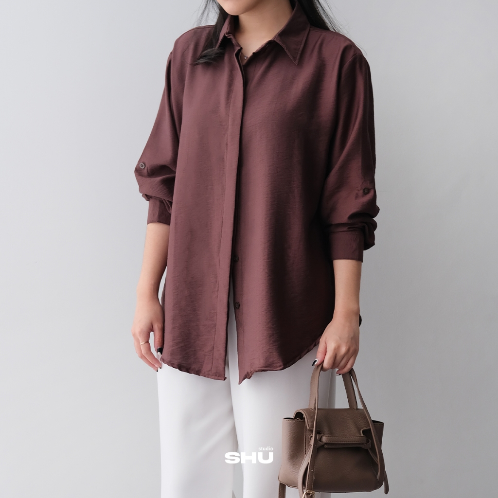 Jual Alia Linen Hidden Button Shirt [SHU STUDIO] Bahan Polo Linen Import / Kemeja Basic Wanita ...