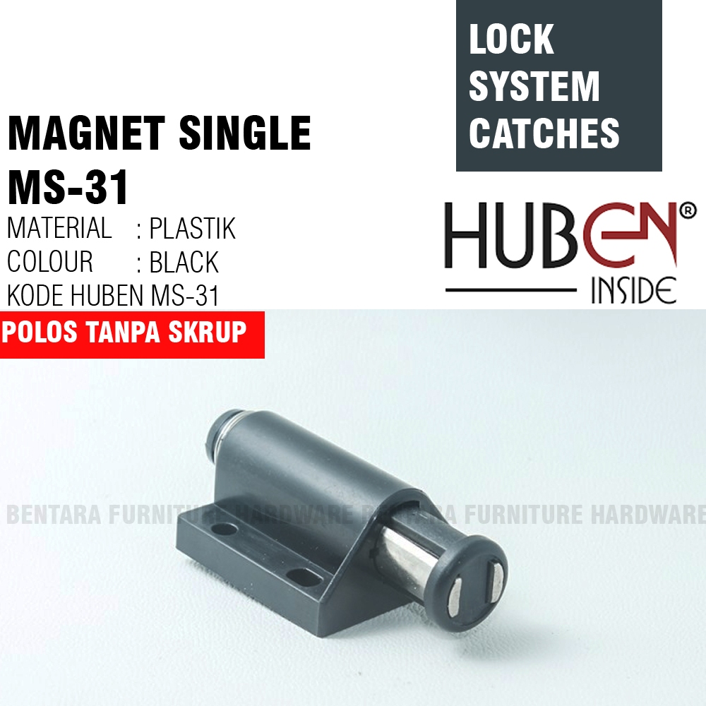 Jual HUBEN MS-31 MAGNET SINGLE BLACK - KECES PINTU KACA KABINET - Single Magnetic Latch / Catch ...