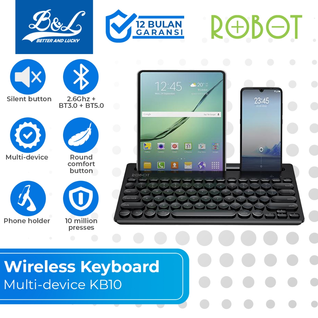 Jual ROBOT KB10 Wireless Keyboard Multi-Device Connection 2.4GHz BT5.0 ...