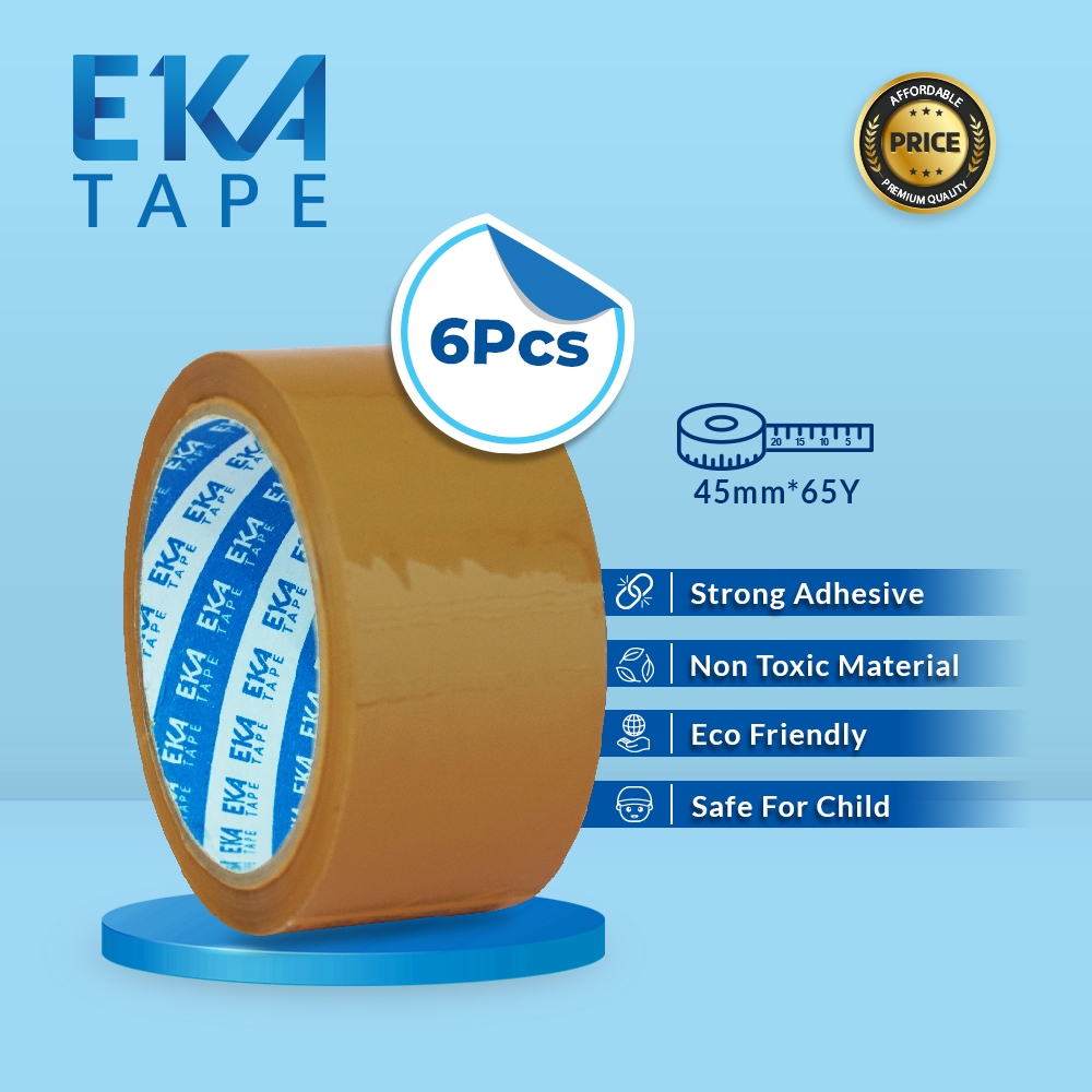 Jual Eka Tape OPP Lakban Coklat 45mm x 65 Yard Paket 6Pcs | Shopee Indonesia