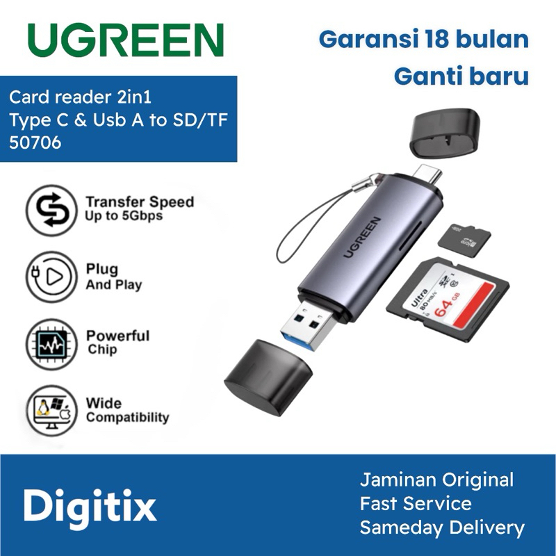 Jual UGREEN Card Reader OTG USB Type C dan USB A 3.0 Ke Micro SD TF 50706 | Shopee Indonesia