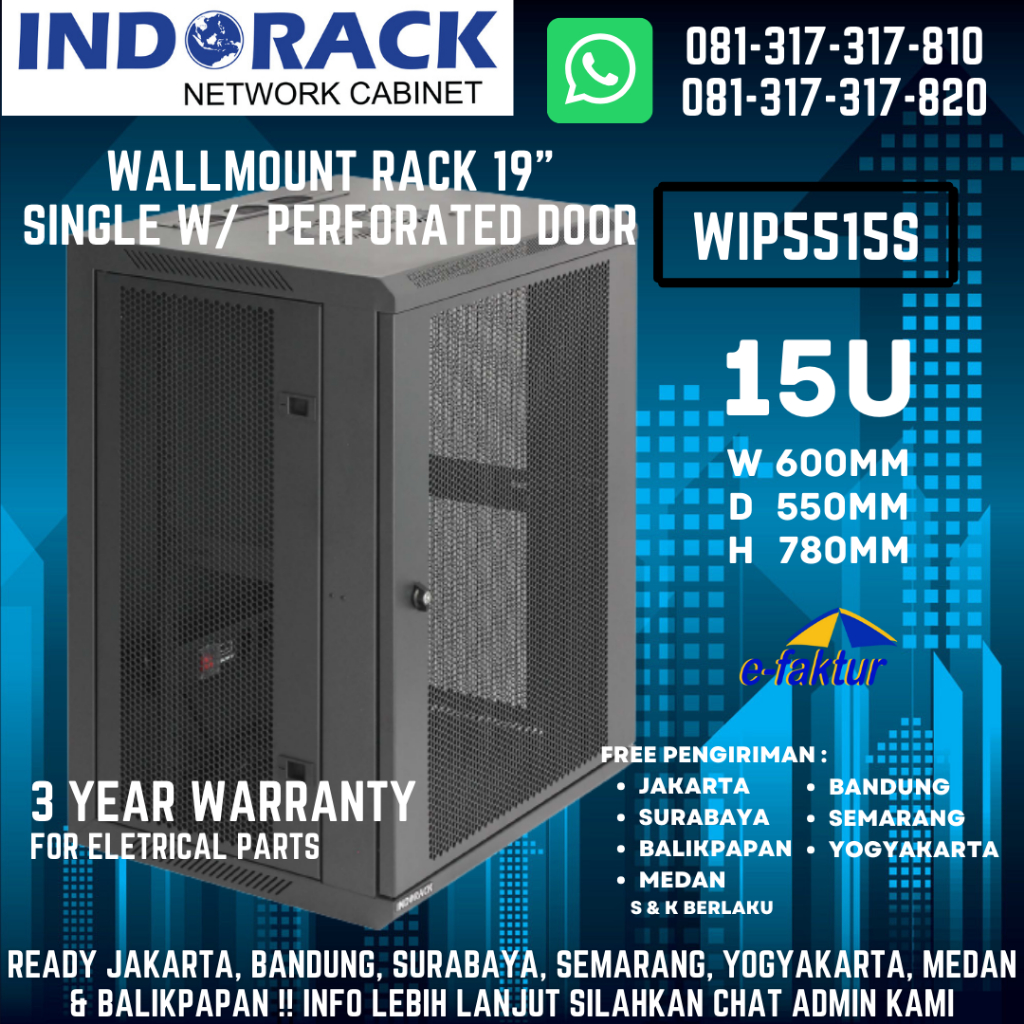 Jual INDORACK Wallmount Rack 15U Depth 550mm Double W/Perforated Door ...