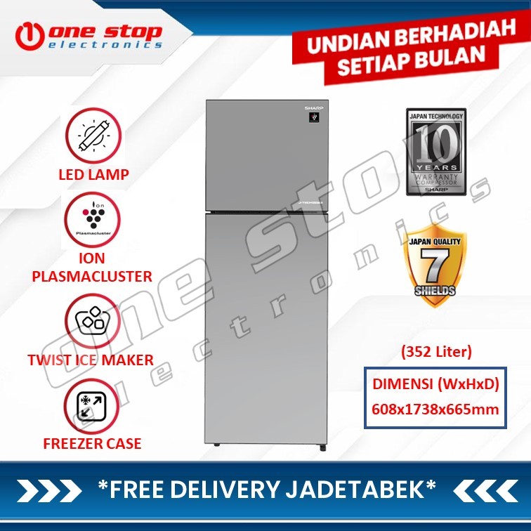 Jual SHARP SJ-456GI-MS Kulkas 2 Pintu Shine Series J-Tech Inverter 352L | Shopee Indonesia