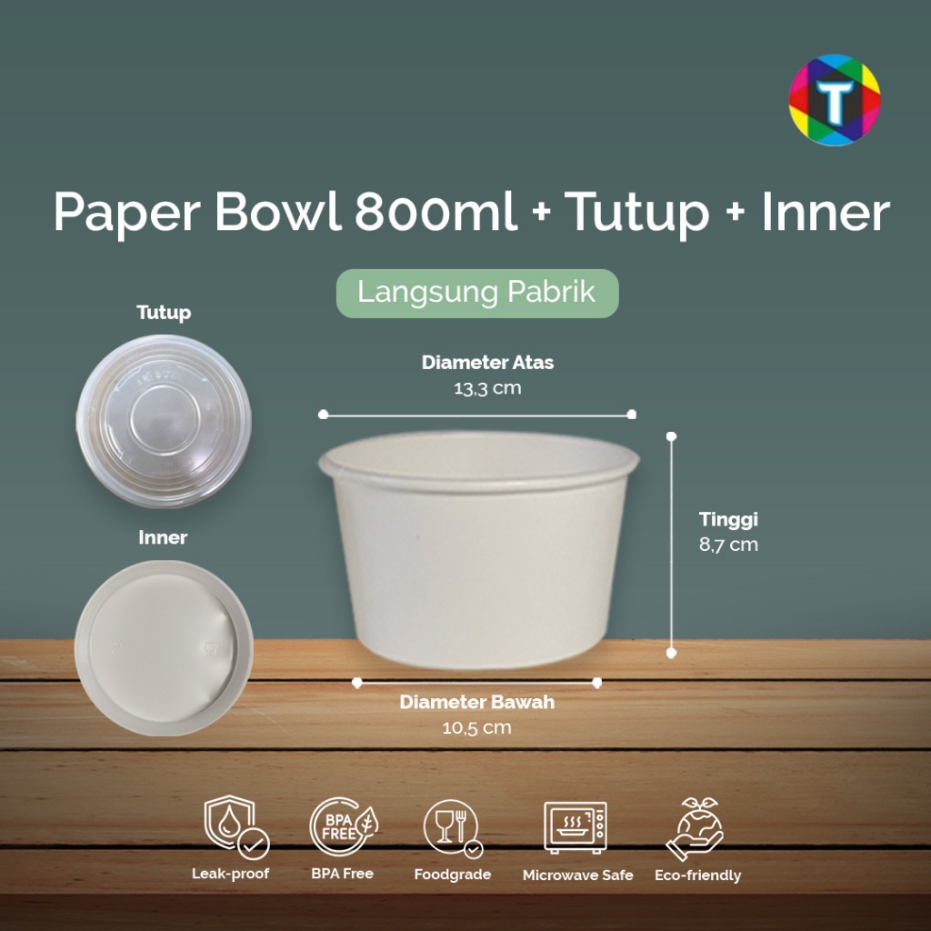 Jual Paper Bowl 360ml 500ml 650ml 720ml 800ml 1000ml + Tutup + Inner ...
