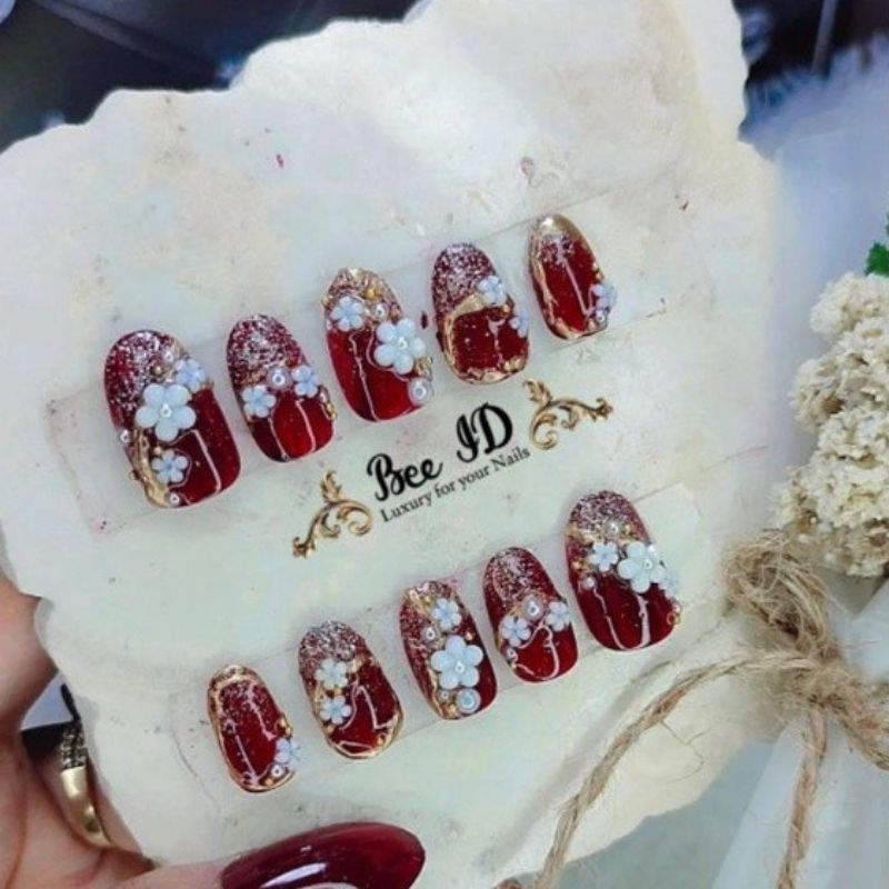 Jual NAIL ART WEDDING 3D BURGUNDY ATAU MAROON FLOWERS BUNGA ELEGANT ...