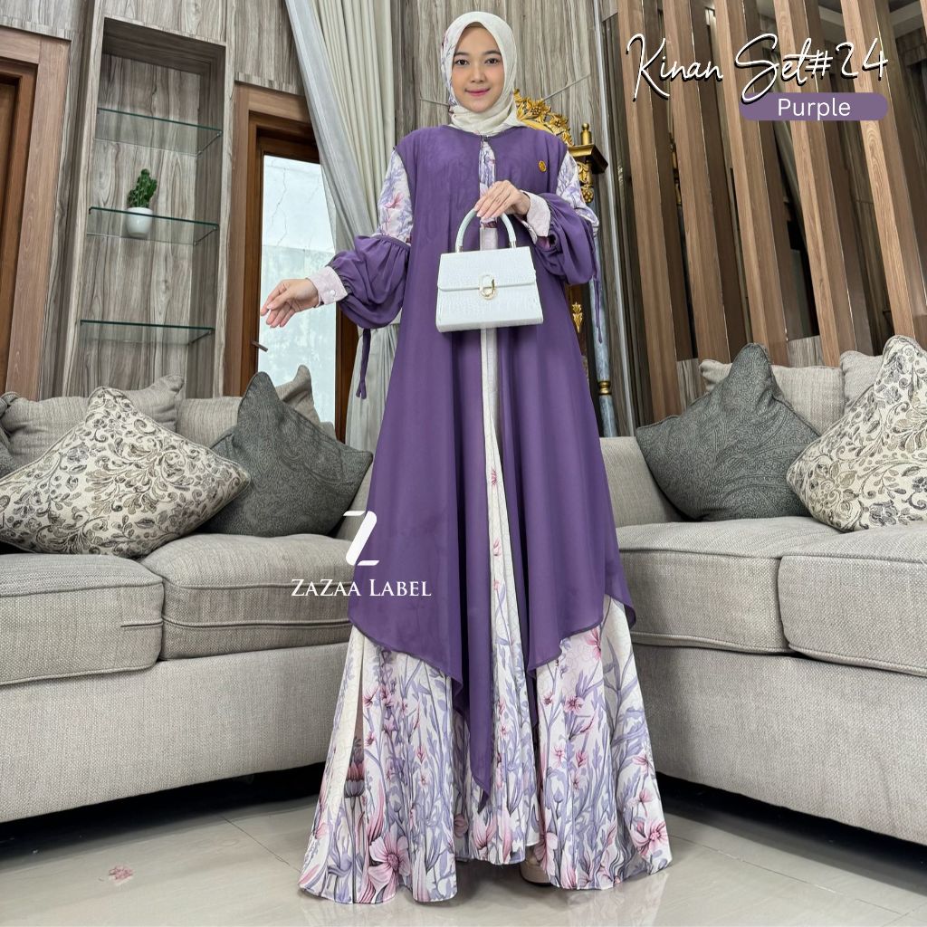 Jual Zazaa Label - Kinan Set hijab outer 3in1 ceruti motif wanita muslim formal busui 2023 ...