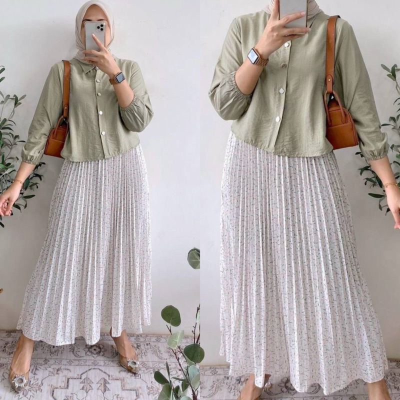 Jual TERBARU SET ROK SUSUN HELISA ONE SET ROK POLO LINEN ONE SET KEMEJA ...