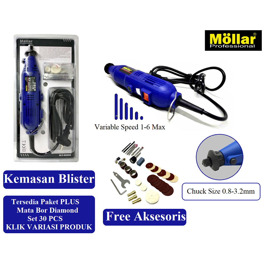 Jual MOLLAR MINI DIE GRIDER BLISTER MESIN DIE GRINDER MINI DIE GRINDER SET 40 PCS BLISTER ...
