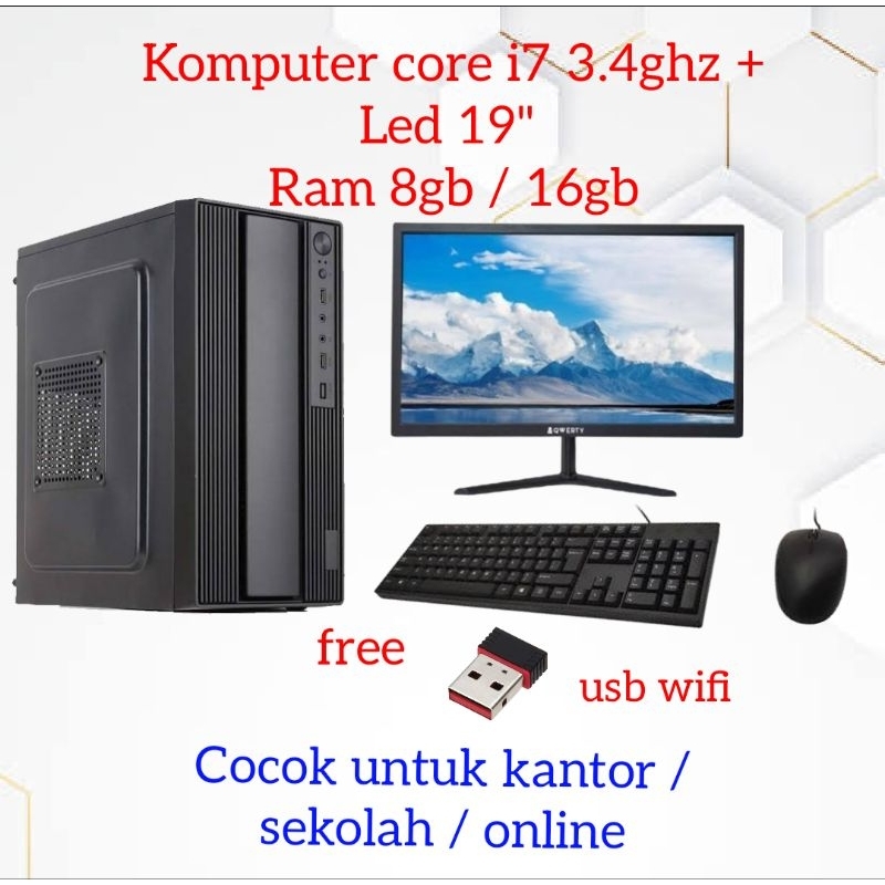 Jual Full Set Core i7 - Led 19"- 16gb ram - 500gb ssd Pc komputer rakitan - cpu kantor | Shopee ...