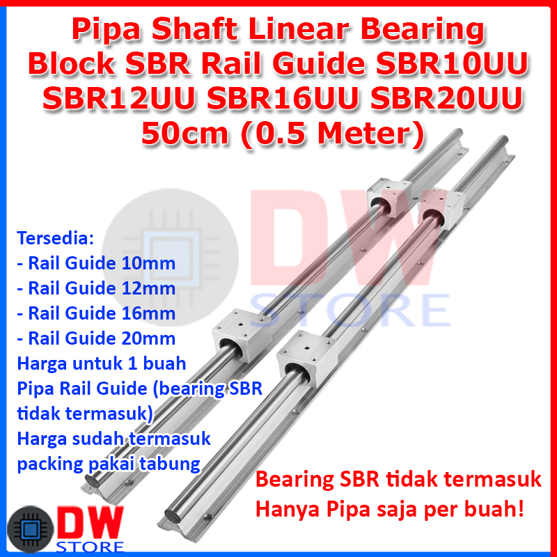 Jual Pipa Shaft Rail Guide SBR Linear Bearing Block SBR10 SBR12 SBR16 SBR20 50cm 50 cm 0.5m 0.5 ...