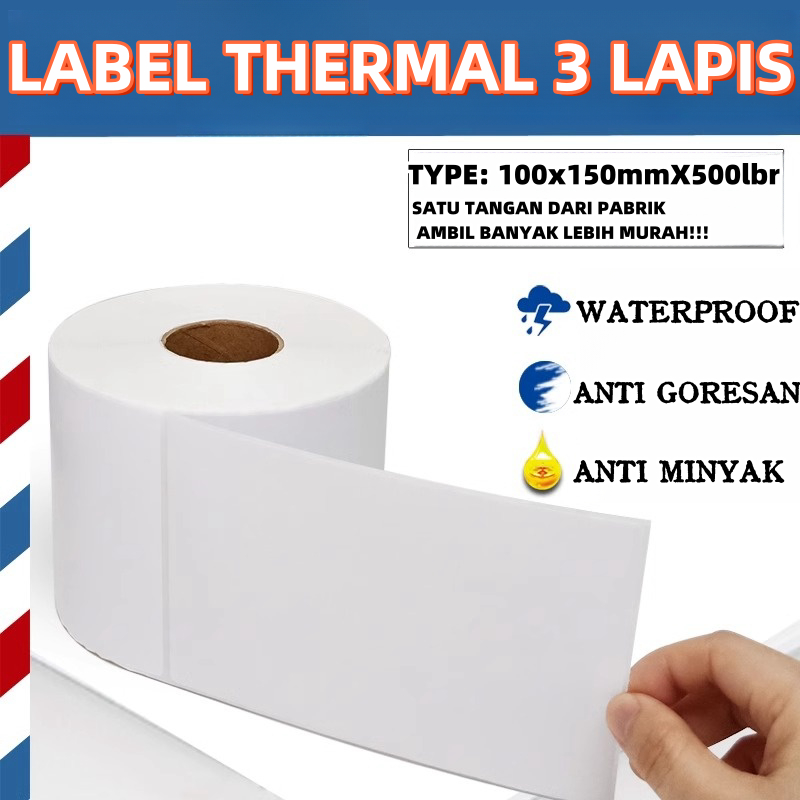 Jual Label Ekspres/Kertas Label Thermal 100x150 mm isi 500 Pcs/ Label thermal barcode Roll A6 ...