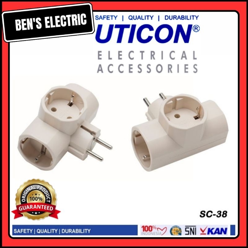 Jual steker T uticon arde SC 38 / stopkontak 3 lubang uticon | Shopee ...