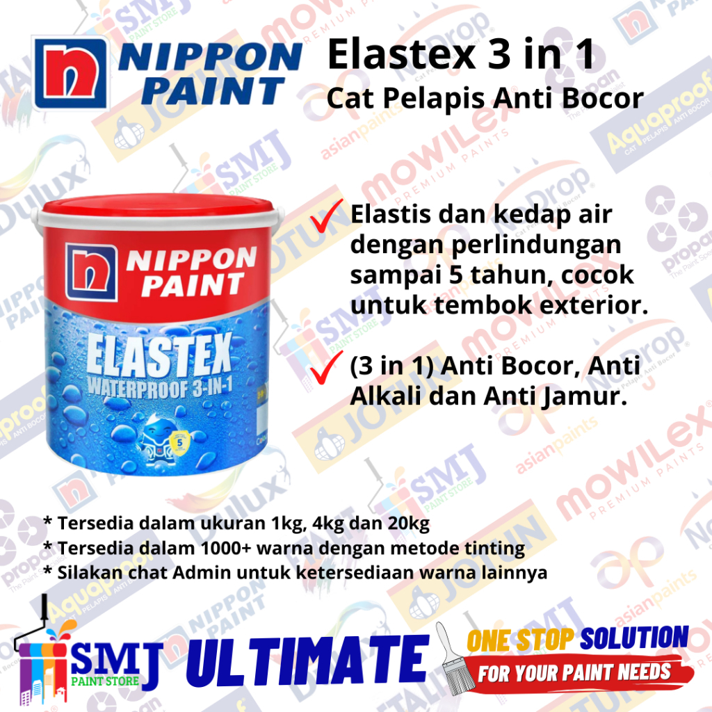 Jual Cat Waterproofing Anti Bocor NIPPON PAINT ELASTEX Tinting 4kg ...