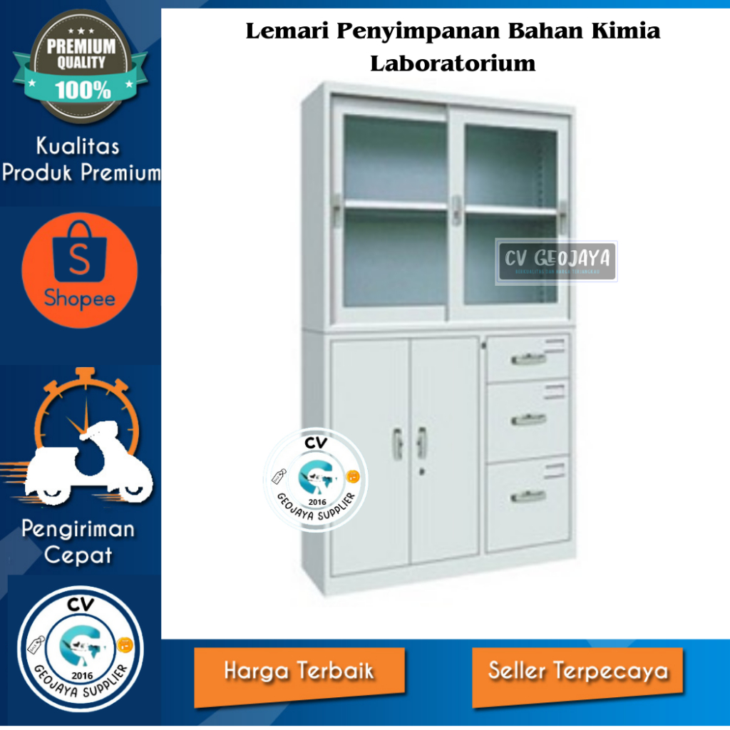 Jual Lemari Penyimpanan Bahan Kimia Laboratorium 4 Pintu HPL LOKAL ...