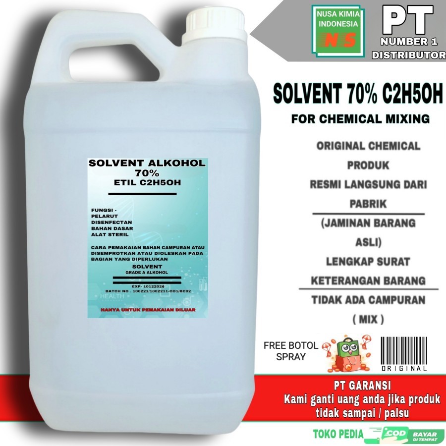 Jual alkohol 70% 5 liter food grade solvent / grade S food grade ...
