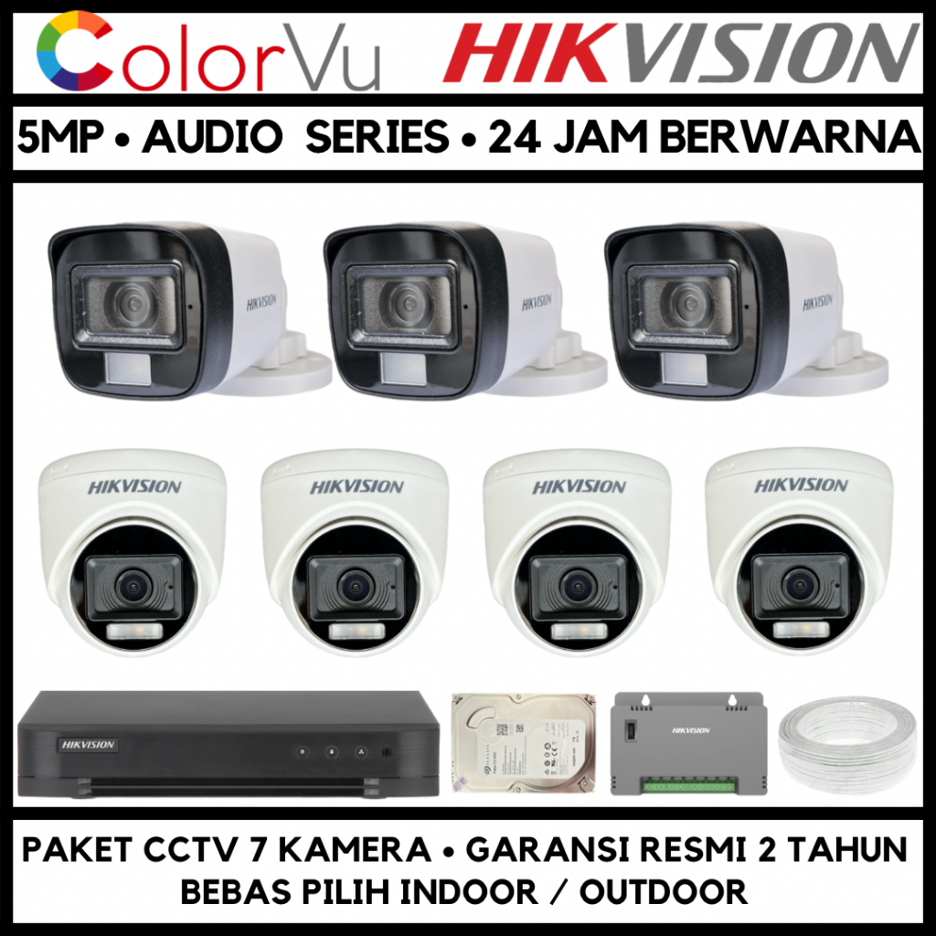 Jual PAKET CCTV HIKVISION COLORVU 3K 5MP 8 CHANNEL 7 CAMERA KAMERA CCTV ...