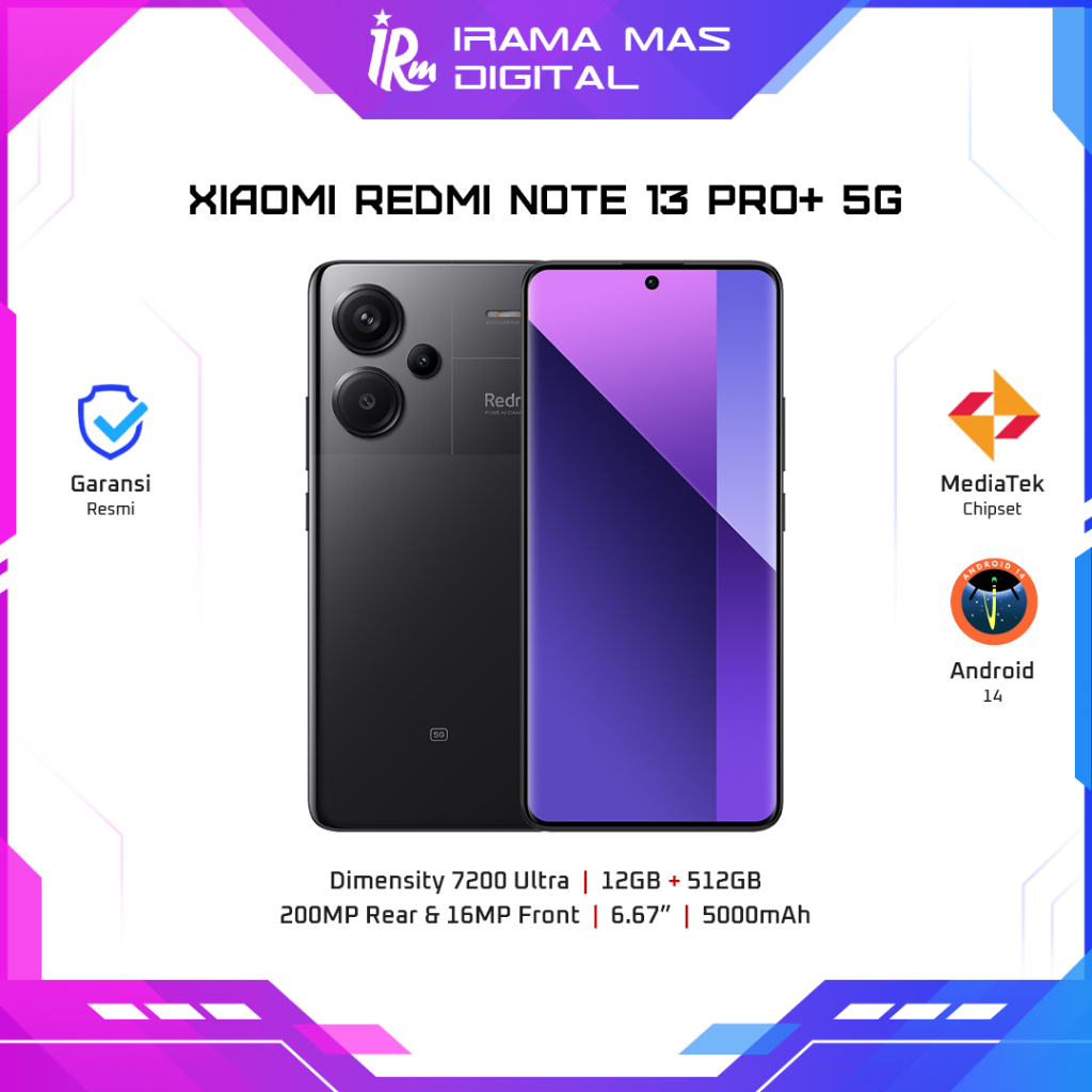 Jual XIAOMI REDMI NOTE 13 PRO+ 5G - 12GB/512GB (black, purple, silver ...