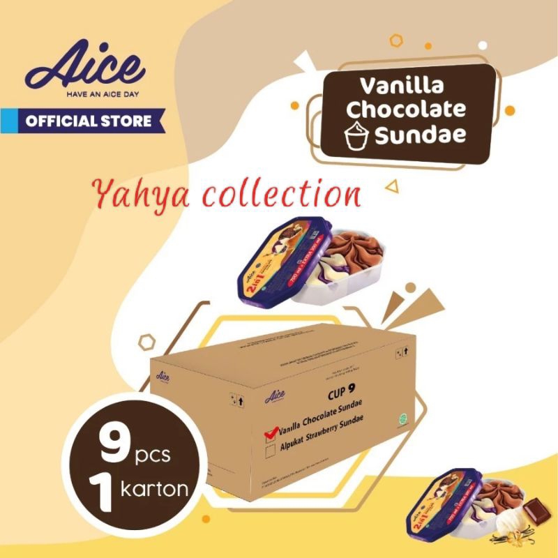 Jual Aice es krim Vanilla coklat sundae 800 ml 1 box isi 9 pcs | Shopee ...