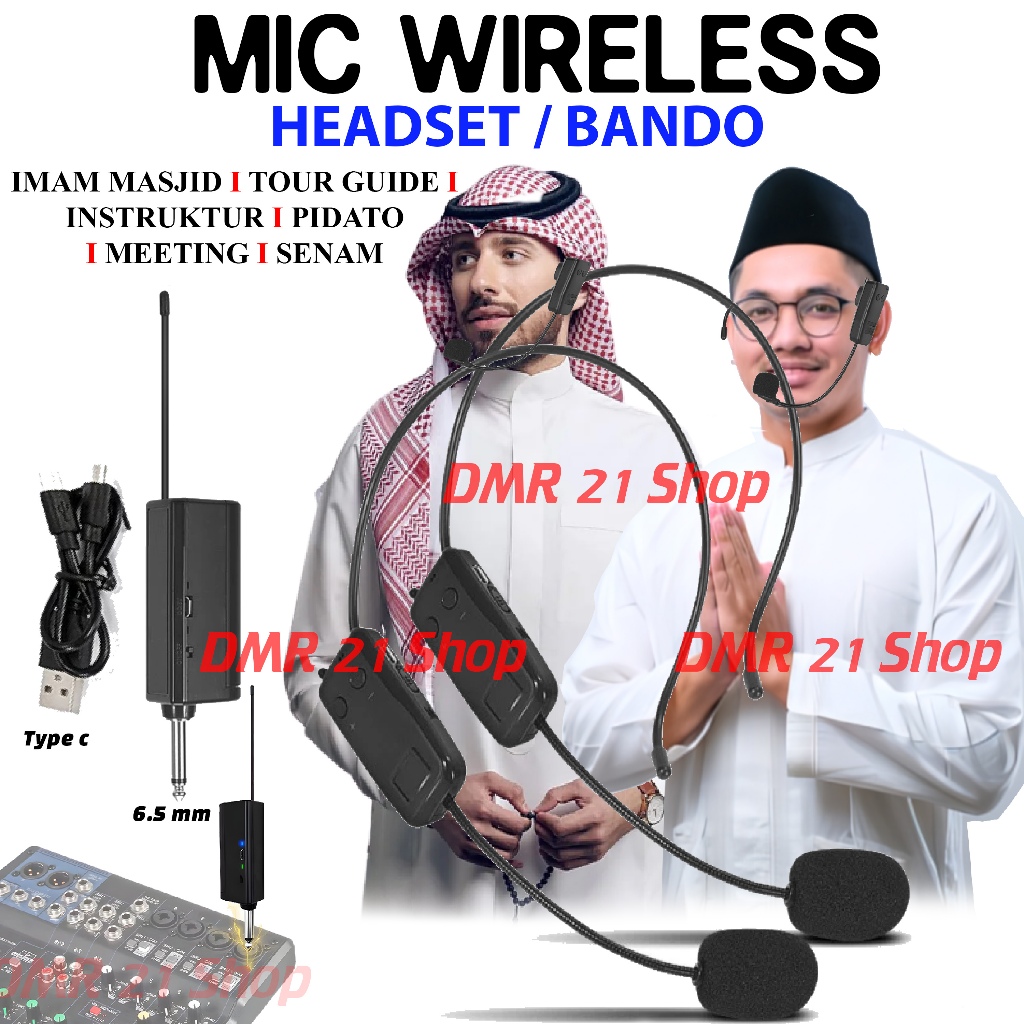 Jual DMR MH-1 / MH-2 Mikrofon Mic Clip On Wireless 2.4 Ghz UHF 6.5 mm ...