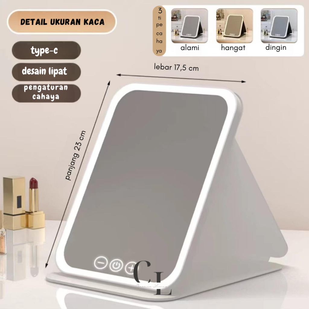 Jual [CLM] Cermin Rias Makeup Kaca Lampu LED Mirror Touch Screen USB ...