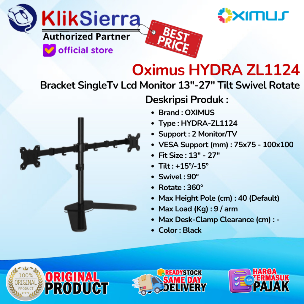 Jual OXIMUS HYDRA ZL1124 - BRACKET DUAL DESK STAND TV LCD MONITOR 13 ...