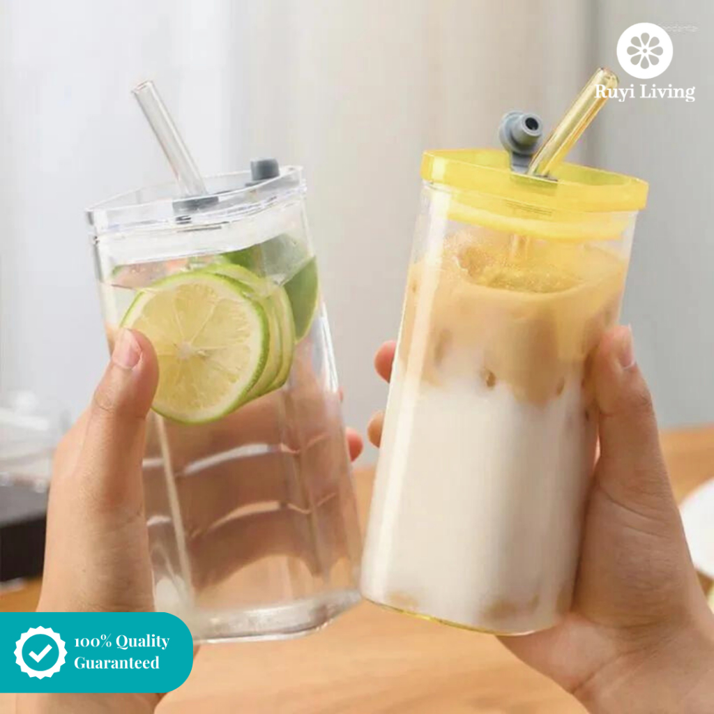 Jual Tumbler Gelas Kaca Kotak / Square Glass Tumbler Aesthetic Unik Warna-Warni 400ML - Ruyi ...