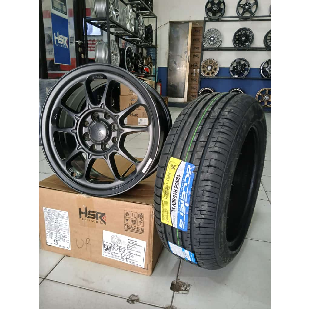Jual Paket Velg Dan Ban Mobil Brio HSR DL 4254 HSR R15 PCD 4x100 Matte Black | Shopee Indonesia