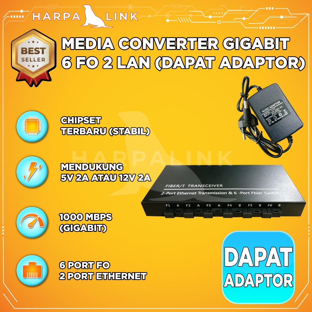 Jual Media Converter 6 FO 2 LAN 6 SC 2 RJ45 Gigabit 1000 Mbps Body ...