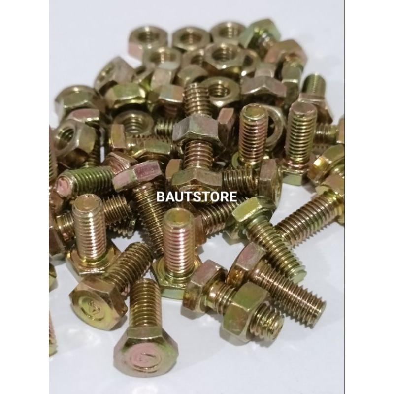 Jual Baut Mur Kuning/BMK - Baut 10/M6 x 15mm (Paket 25pcs) | Shopee Indonesia