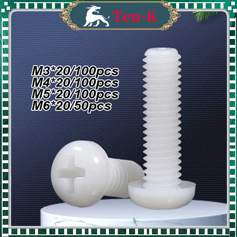 Jual "100PCS Baut Nylon M3 M4 M5 M6 Panjang 20mm Nylon Cross Head Screw ...