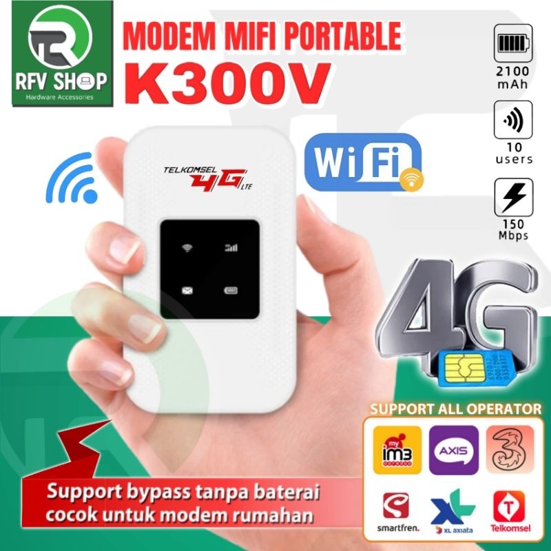 Jual Modem Mifi Portable K300 WiFi 4G LTE Support All Operator & Bypass ...