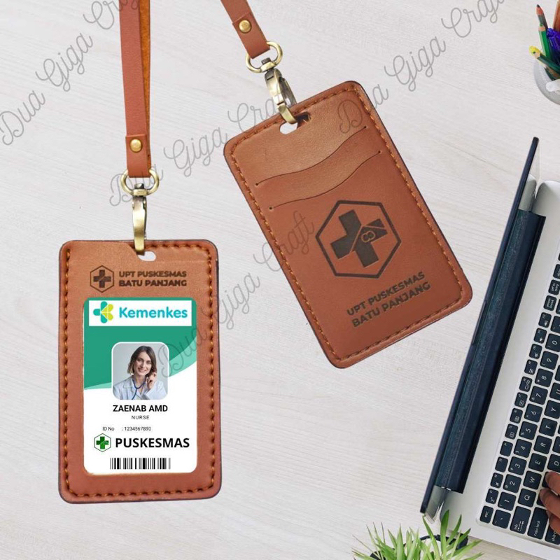 Jual NAME TAG ID CARD HOLDER LANYARD KULIT SAPI ASLI 3 SLOT KARTU (FREE ...
