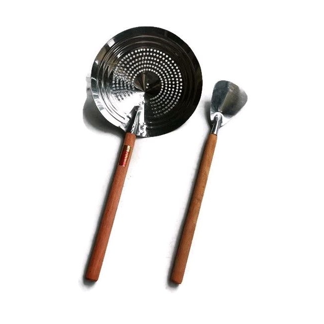 Jual Serokan gorengan gagang kayu / spatula solet sutil stainless ...