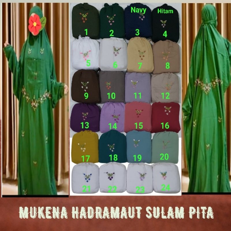 Jual Mukena hadramaut terusan rukuh yaman jumbo sulam pita bunga depan ...