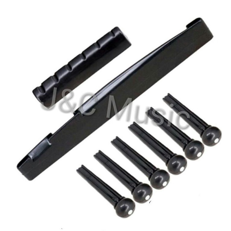 Jual Go Bridge Pin Nut set Sadle Black Gitar Akustik String 1 set 8 pcs ...