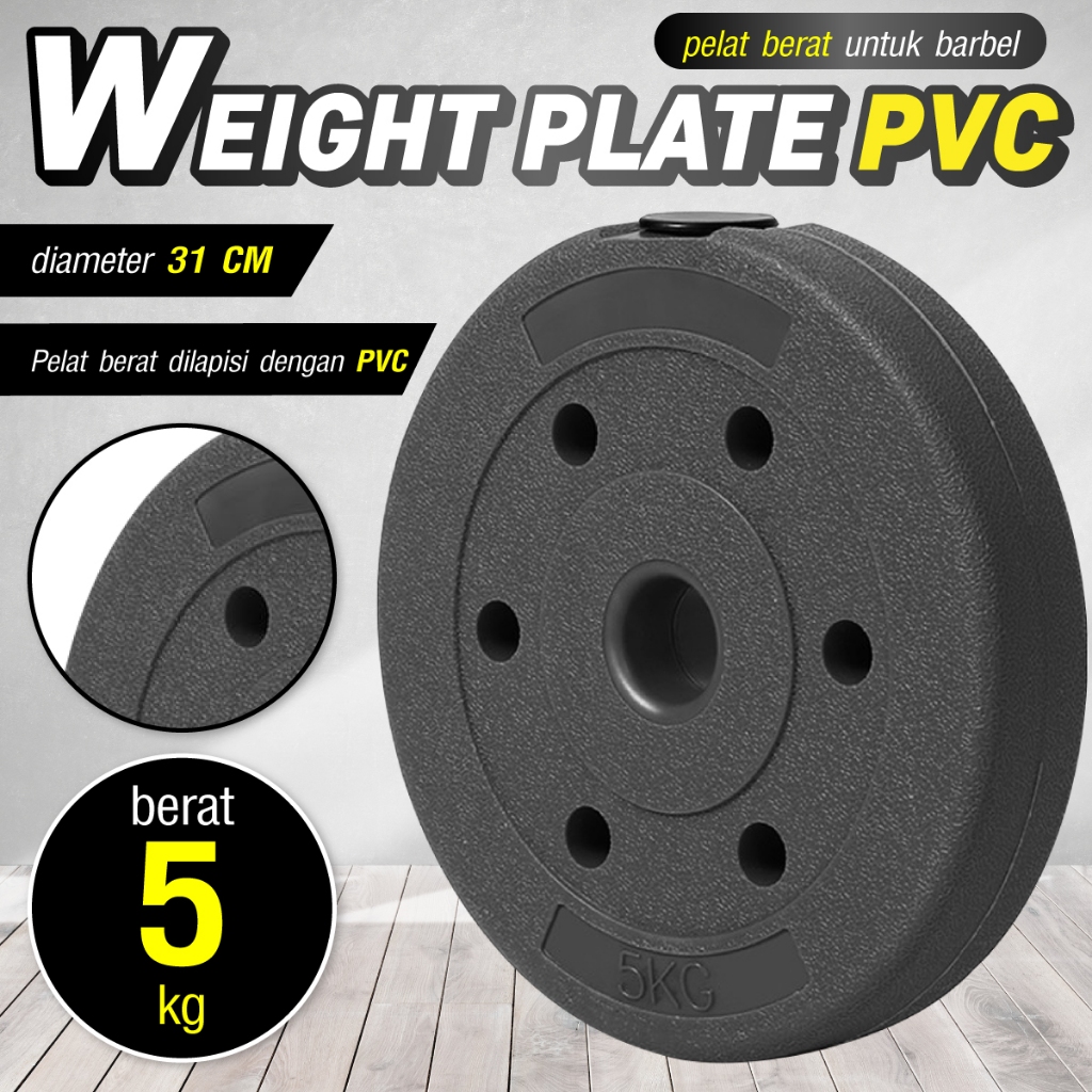 Jual [366SP] PVC Weight Plate Barbel Dumbell Rubber Cement Plates 5KG ...