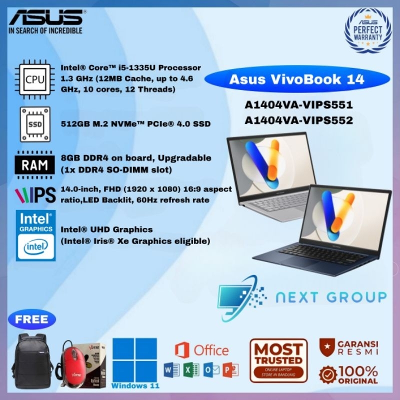 Jual Asus VivoBook 14 A1404VA-VIPS551/VIPS552 Core i5-1335U 8GB 512GB ...