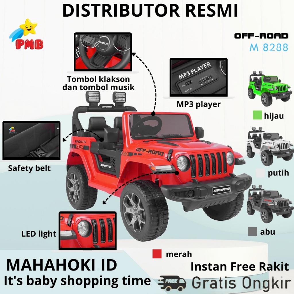 Jual MOBIL AKI ANAK REMOTE CONTROL JEEP RUBICON PMB M-8288 DUAL GEARBOX ...