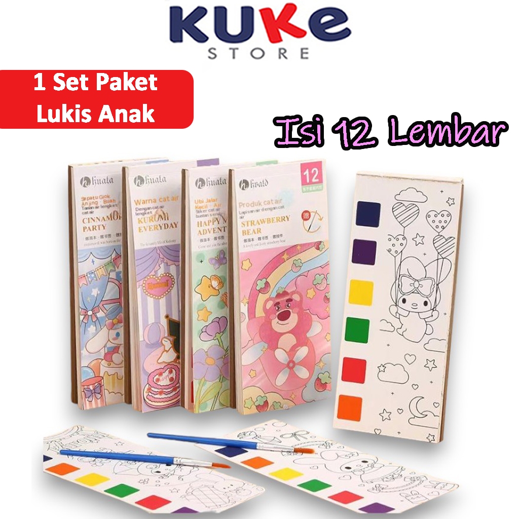 Jual KUKE 1 SET PAKET LUKIS / PAKET MELUKIS ANAK / Cat Air / Buku Cat ...