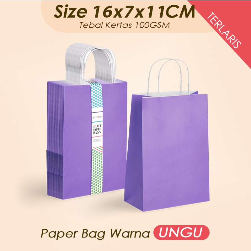 Jual (UNGU) Paper Bag Kado Mini 16x7x11 CM / Papper Bag Warna Polos ...