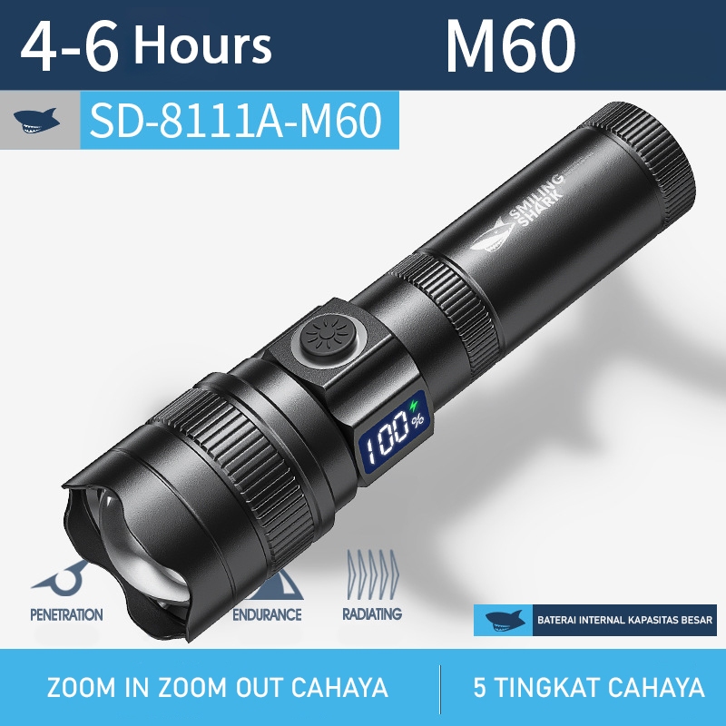 Jual Senter Smiling Shark SD8111 SmilingShark SD 8111 M60 Zoom Type-C Digital Display ...