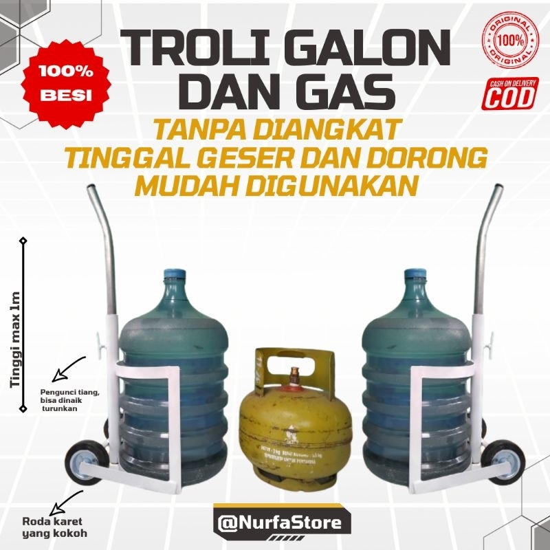 Jual TROLI GALON DAN GAS TANPA DIANGKAT PEGANGAN PORTABLE | Shopee ...