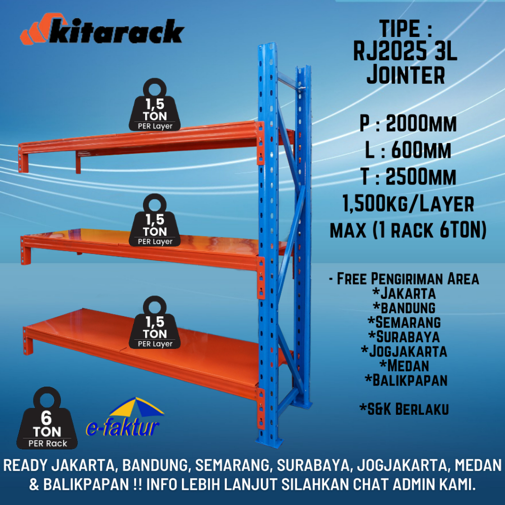 Jual KITARACK JOINTER RJ2025 200x60x250CM RAK HEAVY DUTY 3 SUSUN 1500KG ...