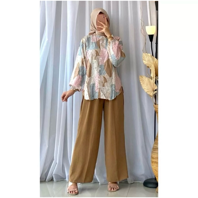 Jual LUXURY KHAISA SET MOTIF || KEMEJA RAYON MIX CELANA CRINKEL ...