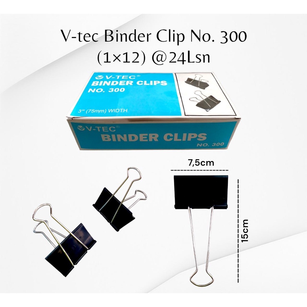 Jual V-TEC BINDER CLIP 300 JUMBO - KLIP KERTAS - PAPER CLIP | Shopee ...