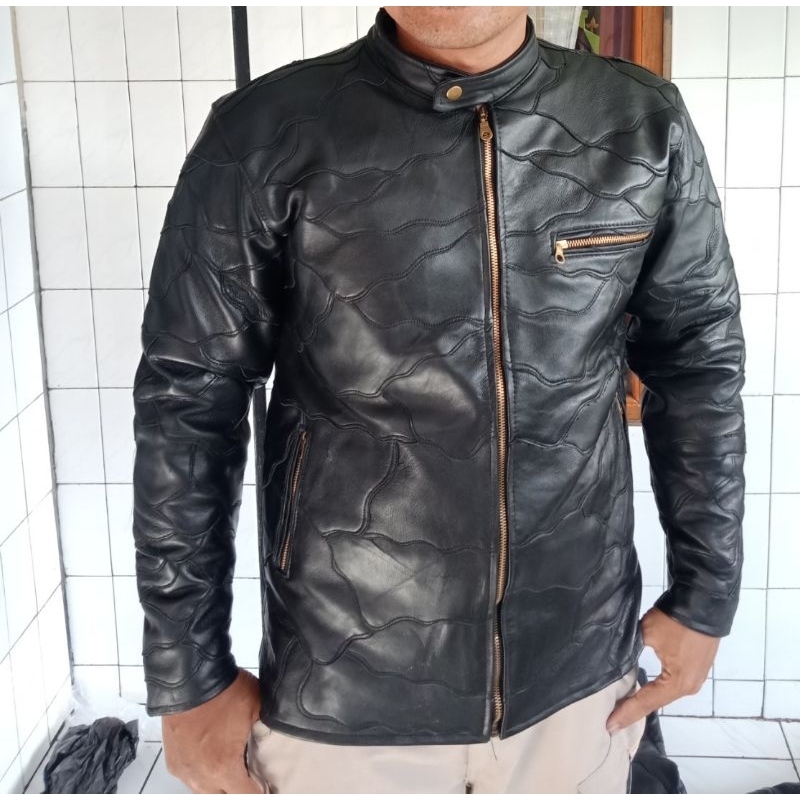 Jual JAKET KULIT MODEL SAMBUNGAN BATIK | Shopee Indonesia