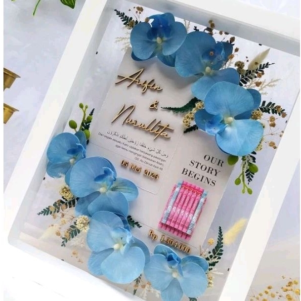 Jual Mahar Nikah bunga anggrek Biru, free packing kayu | Shopee Indonesia
