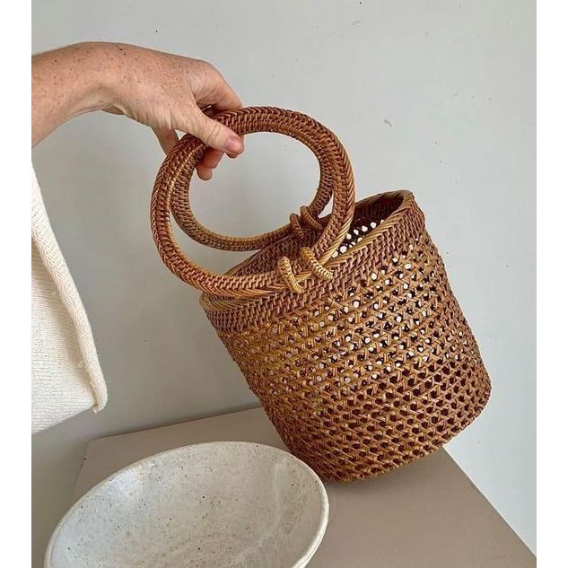 Jual Sekarbela Tas rattan Atte motif Tabung Lombok handbag Tube ...