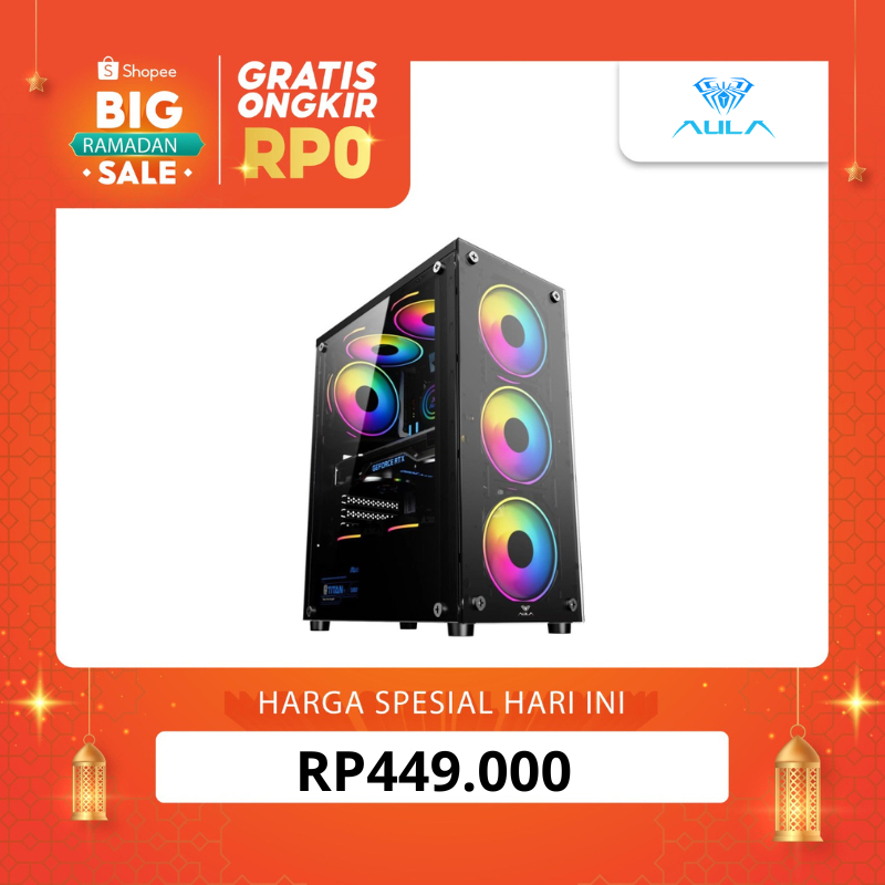 Jual Casing PC Gaming AULA PLANET FZ010 include 3 fans RGB Panoramic ...