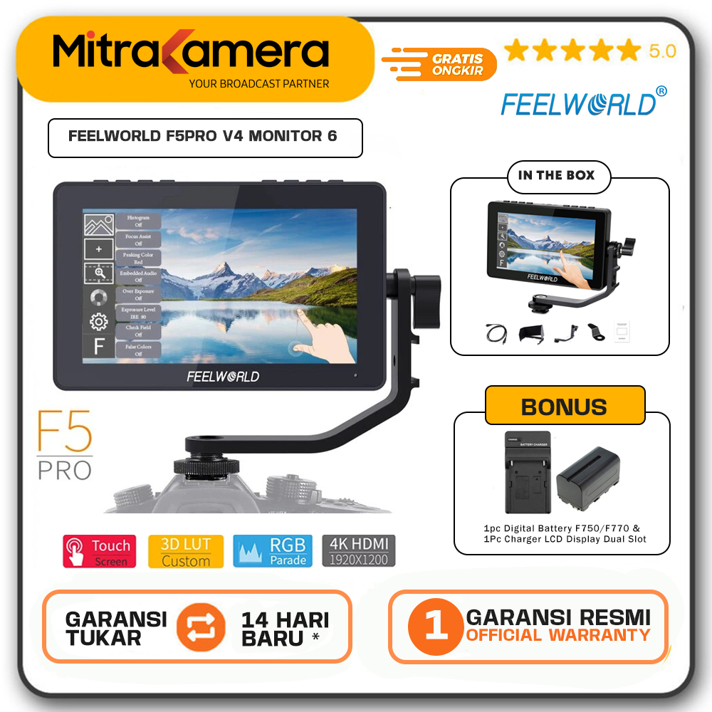 Jual FeelWorld F5 Pro V4 6 Inch Touch Screen DSLR Camera Field Monitor ...